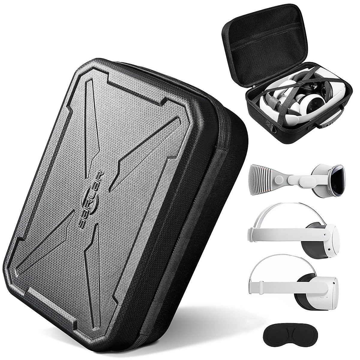 sarlar Travel Protective Case Compatible with Oculus Meta Quest 2/Quest 3/Vision Pro, Accessories Carrying Bag for Original and Elite Strap VR Headset & Touch Controllers, Includes Lens Protect Cover