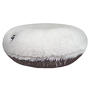 Bessie and Barnie Signature Serenity Grey/Snow White Luxury Shag Extra Plush Faux Fur Bagel Pet/Dog Bed (Multiple Sizes)