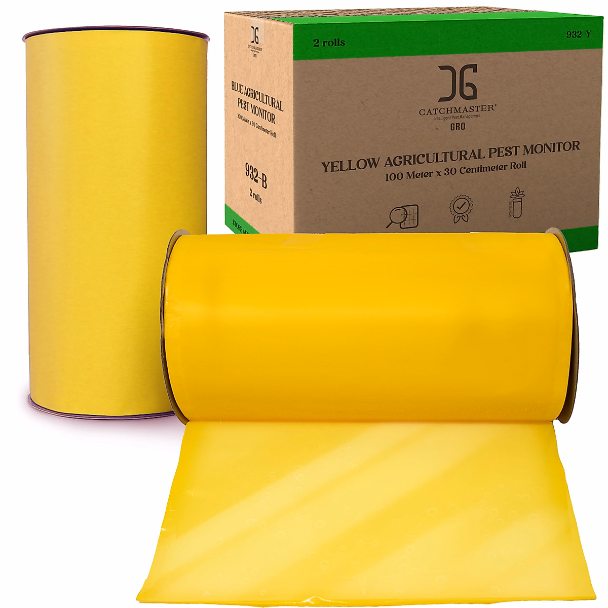 Catchmaster XL AG Roll 2PK, Double Sided Adhesive Fly Tape Strips, Fungus Gnat Sticky Trap for Greenhouse, Garden, Nursery, Pest Control Gardening Supplies, Pet Safe Insect Trap, 328' x 12" Yellow