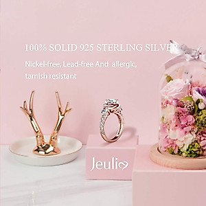 Jeulia 3ct Halo Simulated Diamond Engagement Rings 925 Sterling Silver Rose Gold Plated Eternity Band Rings Cubic Zirconia Anniversary Promise with Jewelry Gift Box