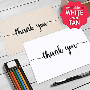 321Done Thank You Note Cards (Set of 50) 4x6 - Blank on Back - Made in USA, Cute Modern Script Kraft Tan Thick Cardstock, Large