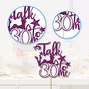 Talk 30 to Me Birthday Cake Topper, Dirty 30, 30th Birthday Anniversary Cake Decor - for Women, Hello 30, 30th Birthday Wedding Anniversary Party Supplies, Purple＆Silver Glitter