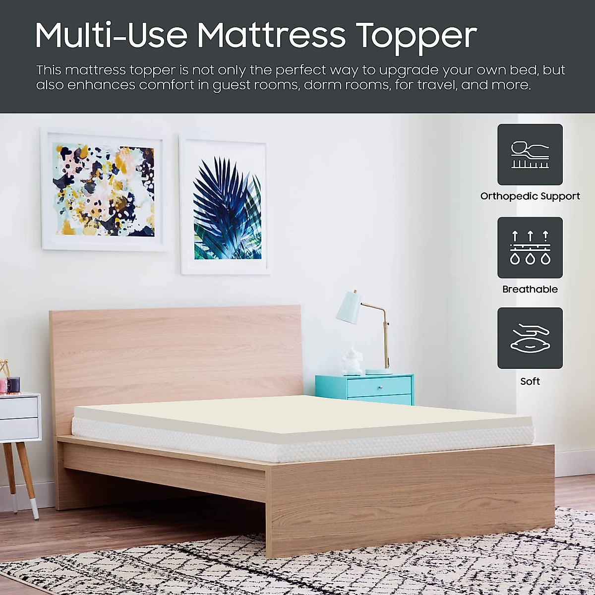 Nutan 1-inch Breathable Foam Mattress Topper for Orthopedic Support, Premium Supporting Bed Pads with Luxurious Softness, Comfortable Bed Toppers for Back Pain and Better Sleep, King, White