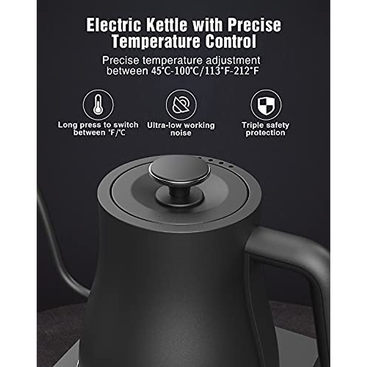 Jocuu Gooseneck Electric Pour Over Kettle with Temperature Control, Tea & Pour Over Coffee Kettle, Stainless Steel, Auto Shutoff Boil-Dry Protection, 0.8L, Matte Black