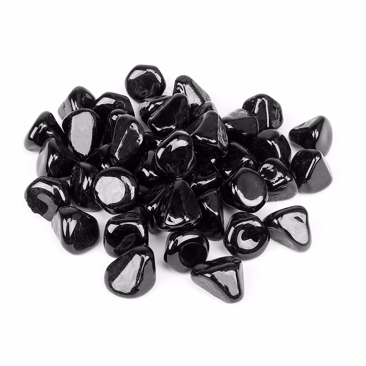 GRISUN Onyx Black Fire Glass Diamonds for Fire Pit, 1 Inch High Luster Reflective Tempered Glass Rocks for Natural or Propane Fireplace, Safe for Outdoors and Indoors Firepit Glass, 10 Pounds