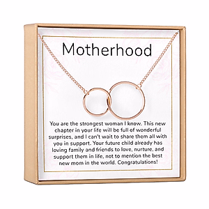 Dear Ava Infinity Interlocking Double Circle Connecting Necklace For Women - Modern Jewelry Pendant Love Gifting Idea for Her with Heartfelt Card - Gift for Motherhood Rose Gold