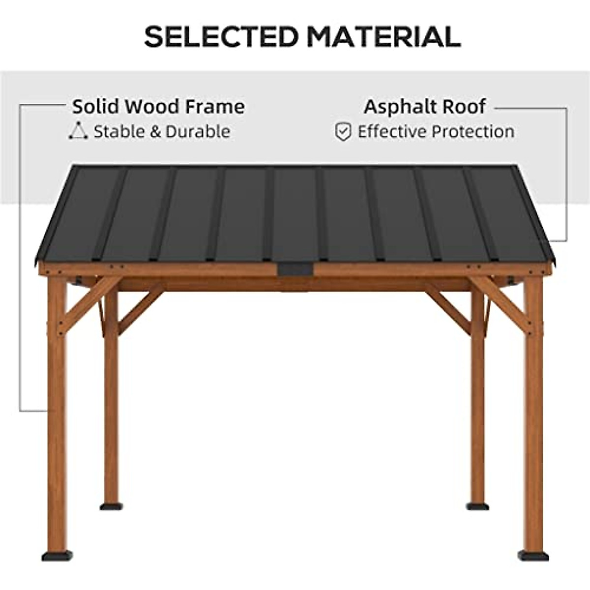 BHVXW 12' x 11' Hardtop Gazebo with Wood Frame and Waterproof Asphalt roof, Gazebo Canopy for Garden, Patio, Backyard