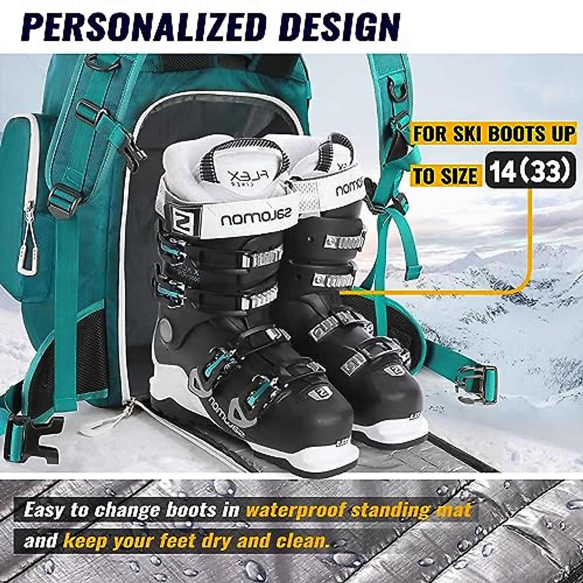 RESVIN Ski Boot Bag, 65L Durable Travel Backpack, 1680D Nylon Waterproof Snowboard Boot Bag, Skiing and Snowboarding Travel Luggage for Helmet, Goggles, Gloves, Outerwear & Accessories