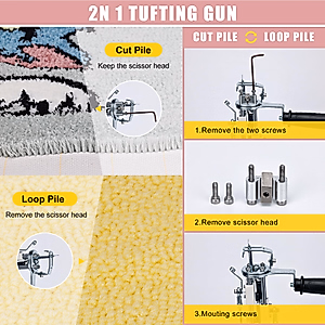 Tufting Gun Kit, 2 in 1 Cut Pile/Loop Pile Carpet Tufting Kit, Tufting Gun + Tufting Fabric 39 * 78 inches + Non-slip Fabric 39 * 70 inches + 12 Wool Balls Beginner's Carpet Maker Starter Kit