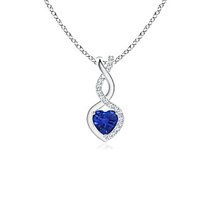 Angara Natural 0.3 Ct Blue Sapphire and 0.03 Ct Diamond Heart Pendant Necklace for Women in 14K White Gold (Grade-AAA | Size-4mm) | September Birthstone, Birthday, Anniversary Jewelry Gift For Women
