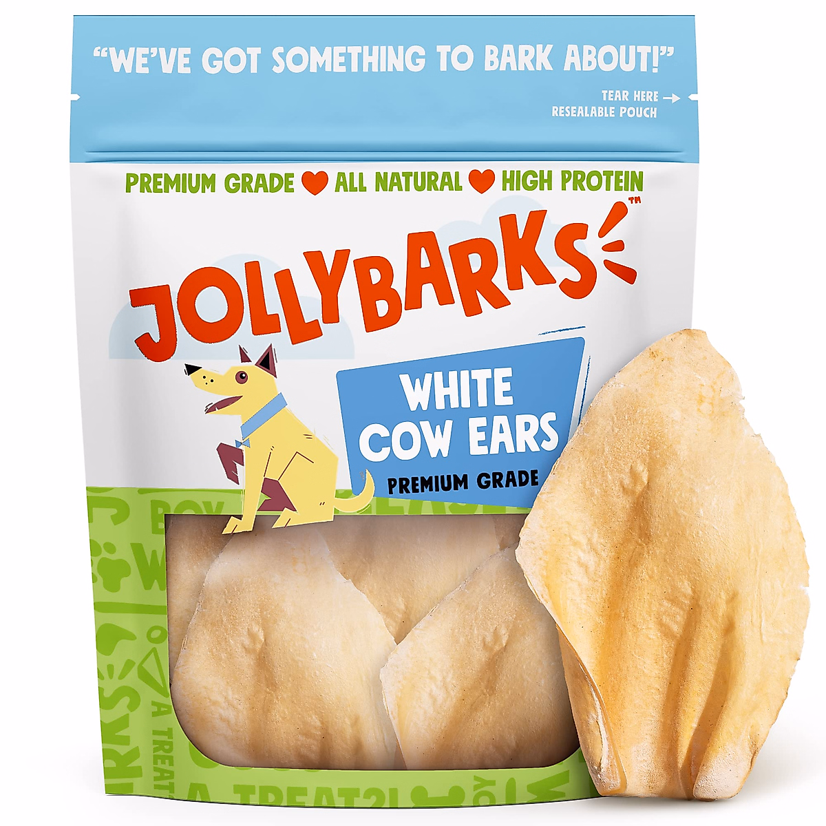 JollyBarks White Cow Ears for Dogs, Rawhide Free Dog Chews Long Lasting Dog Treats for Medium Dogs, Healthy Dog Treats for Large Dog | Cow Ear Dog Chew Treats All Natural Dog Treats Small Dogs (12 Pk)