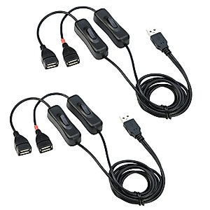 RIITOP USB Splitter with ON/Off Switch [3.3FT], USB 2.0 Extension Male to Female Cable (1x USB Data and Power Female and 1x USB Power Female)
