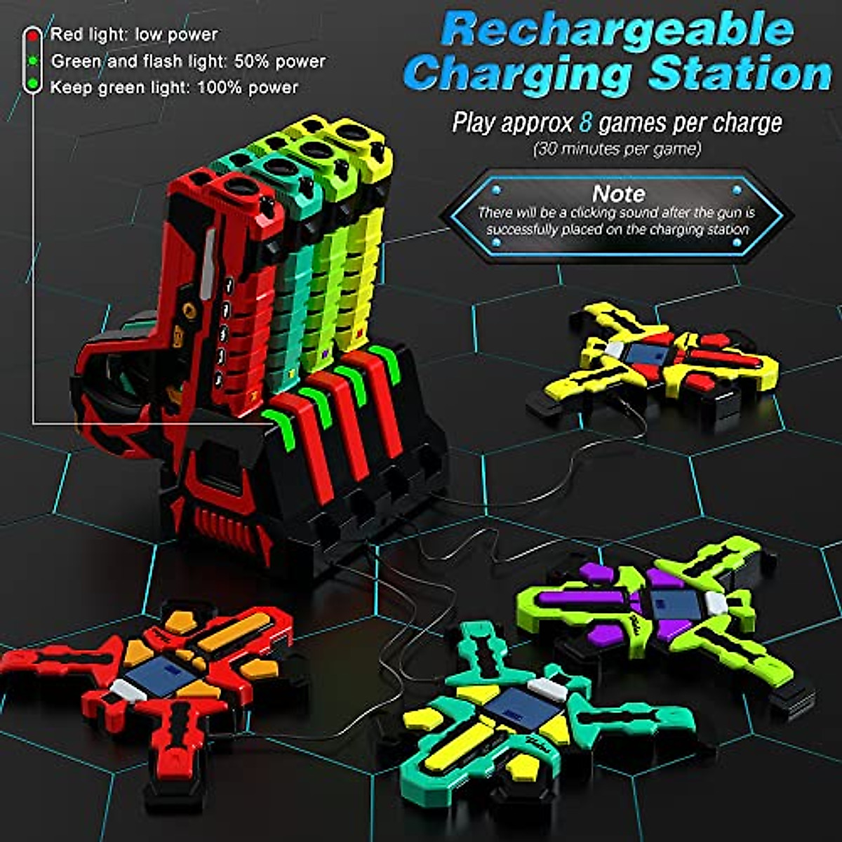 VATOS Rechargeable Real time Data SYNC Laser Tag Gun Set - 2.4GHz Infrared Laser Tag of 4 Gun 4 Vest with Glowing Light, Lazer Tag Game for Kids Adults, Family Group Activity for Boys Girls Age 6-12