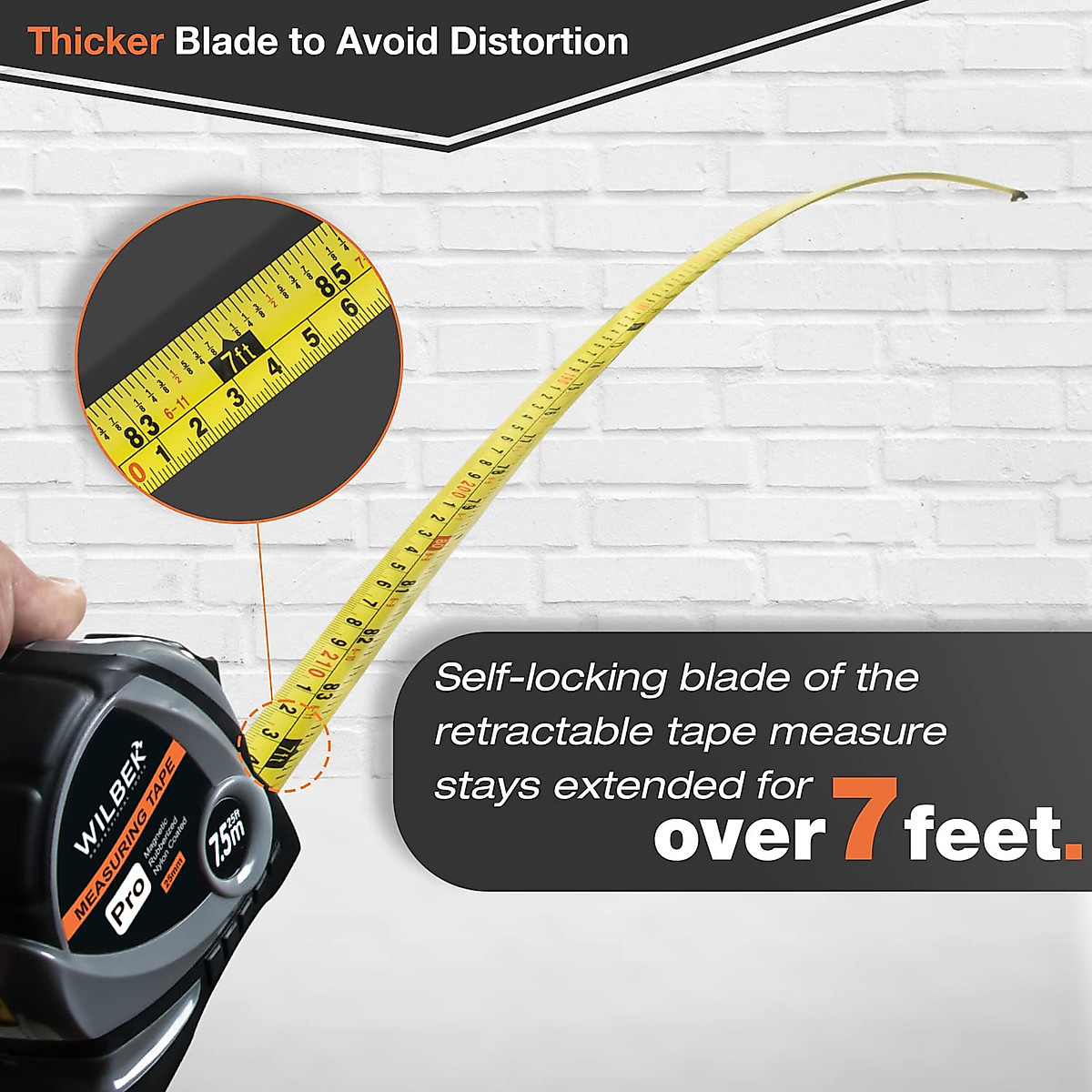 WILBEK 25 Ft Measuring Tape Retractable Set with 12" Heavy-Duty Aluminum Torpedo Level Tool, Automatic Lock Retractable Ruler Easy Read Tape Measure, Tape Measure 25 ft, Steel Tape Measure.