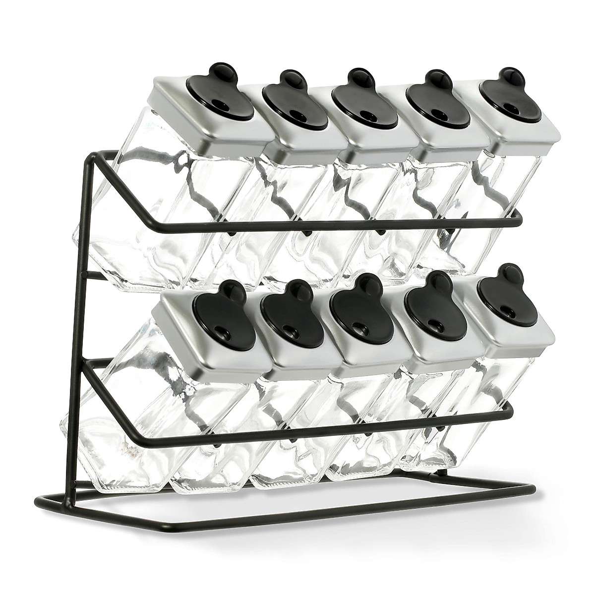 Simpli-Magic Spice Rack, 10 Jar Stackable Detachable Display Counter Shelf, Black Frosted Iron Freestanding Storage Holder, Seasoning Organizer for Countertop Kitchen Cabinet