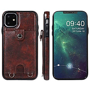 Jaorty PU Leather Wallet Case for iPhone 11 Necklace Lanyard Case Cover with Card Holder Adjustable Detachable Anti-Lost Neck Strap for Apple iPhone 11 6.1",Brown