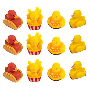Cool Rubber Ducks (2") Standard Size. (12 Pack) Cute Duck Bath Tub Pool Toys. (Fast Food Rubber Duckies)