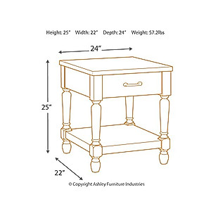 Signature Design by Ashley Shawnalore Farmhouse Solid Pine Wood End Table, Weatherworn White Finish