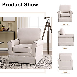 INZOY Swivel Accent Chair Linen Mid Century Modern Chair, Comfy Swivel Barrel Reading Chair, Upholstered Swivel Square Chair for Living Room Bedroom Small Spaces, Fully Assembled, Beige