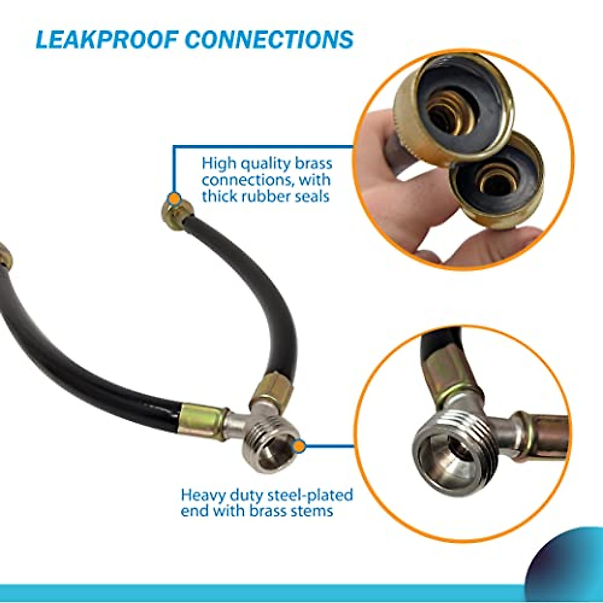 “Y” Mixer Hose, Mix Hot and Cold Water, 1ft Washer Braided Rubber Inlet Hose ¾” with Brass Couplings