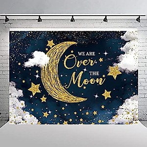 Hilioens 7×5ft We are Over The Moon Baby Shower Backdrop Moon and Stars Starry Night Celestial Background Twinkle Twinkle Little Star Baby Shower Party Decorations for Boy Photo Props