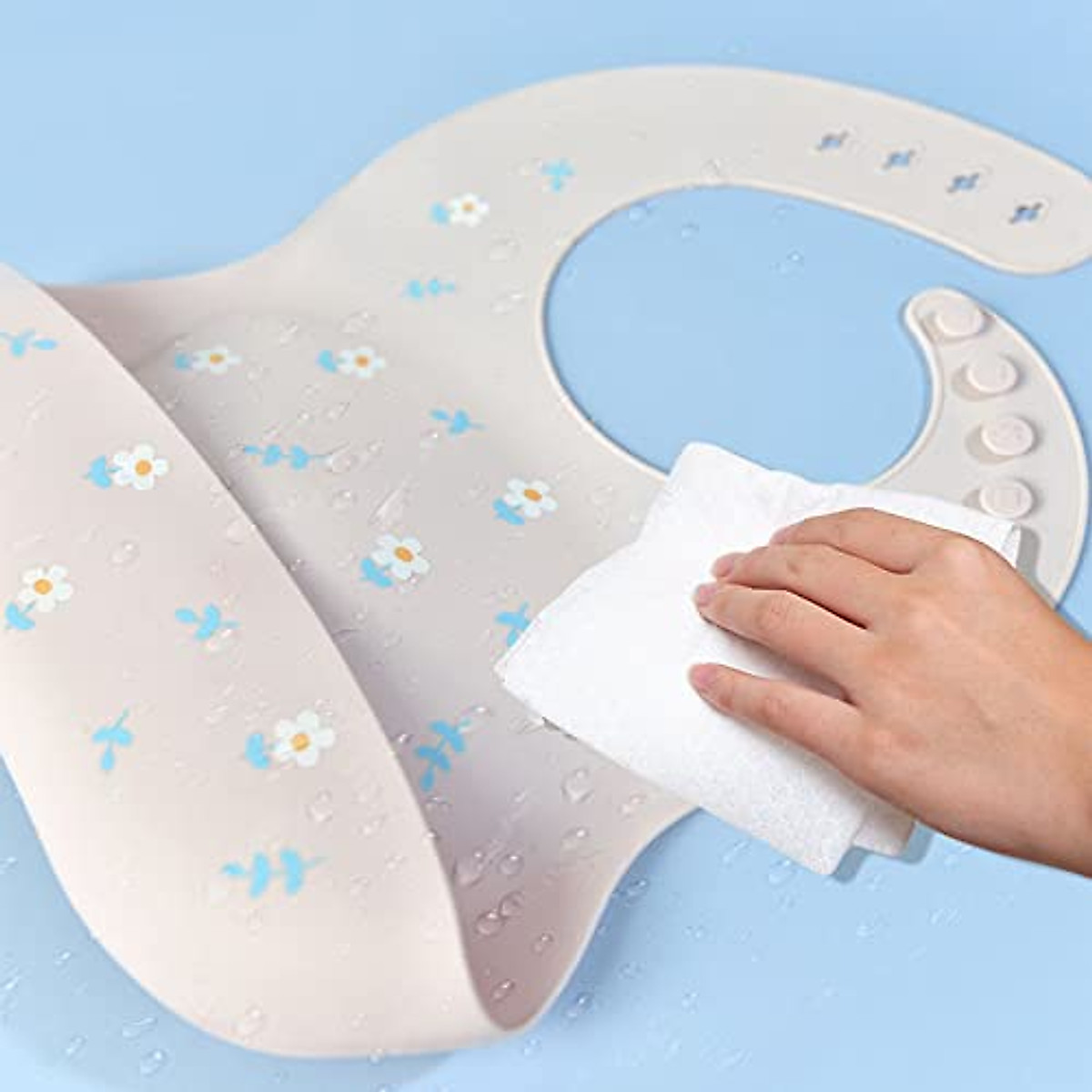 Eimmabey Silicone Bibs for Babies and Toddlers 2 Sets Feeding Bibs for Boy and Girl, Adjustable Soft Waterproof Bibs with Food Catcher Dinosaur