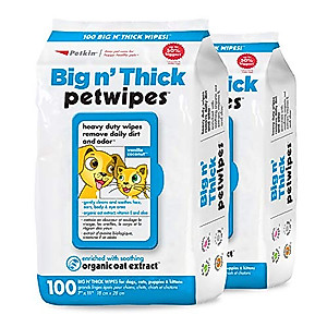 Petkin Pet Wipes for Dogs and Cats, 200 Wipes - Large Pet Wipes for Dogs and Cats - Cleans Ears, Face, Butt, Body and Eye Area - Convenient, Ideal for Home or Travel - 2 Packs of 100 Wipes