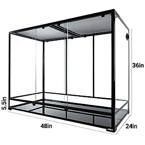 OIIBO 180 Gallon Large Glass Reptile Terrarium, 48" x 24" x 36" Tall & Wide Reptile Tank Front Opening Terrarium Tank with Double Sliding Door Top Screen Ventilation Reptile Habitat