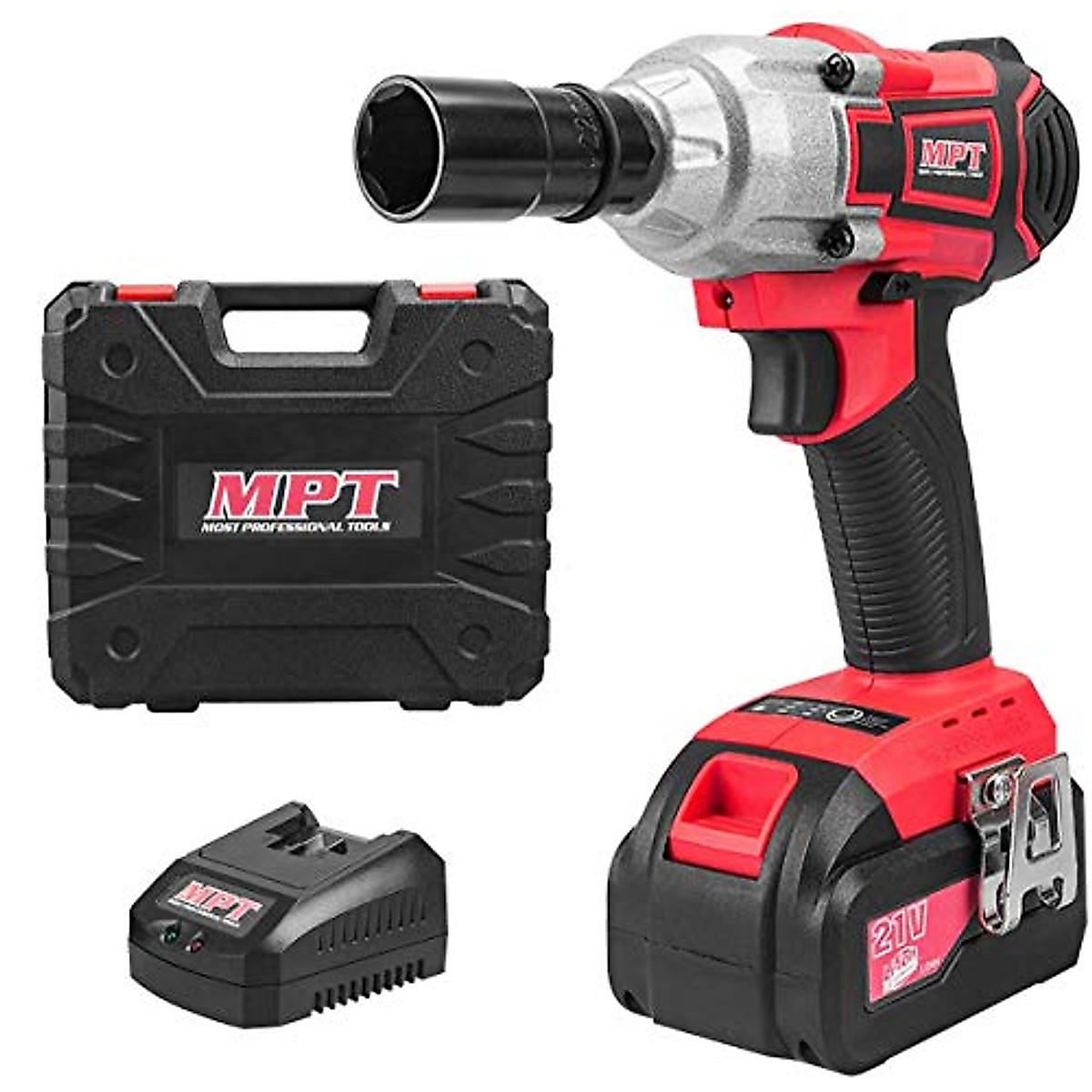 MPT Impact Torque Wrench Cordless, 21V 1/2-inch Brushless Impact Driver with 3.0Ah Li-ion Battery Fast Charger, 250 Ft-lbs(350N.m) Impact Gun/Drill for Car Tires