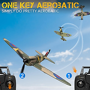 VOLANTEXRC 4-CH Spitfire One Key Remote Control Airplane with Xpilot Stabilization, Gyroscope, 3 Level Control, and Lightweight Design, Camouflage