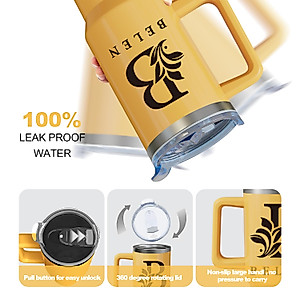 Personalized Gifts 40 Oz Tumbler with Handle and Straw Lid, with Initials Stainless Steel Vacuum Insulated Cup, Custom Water Bottle Travel Mug, Customized Monogram Gift for Women Men