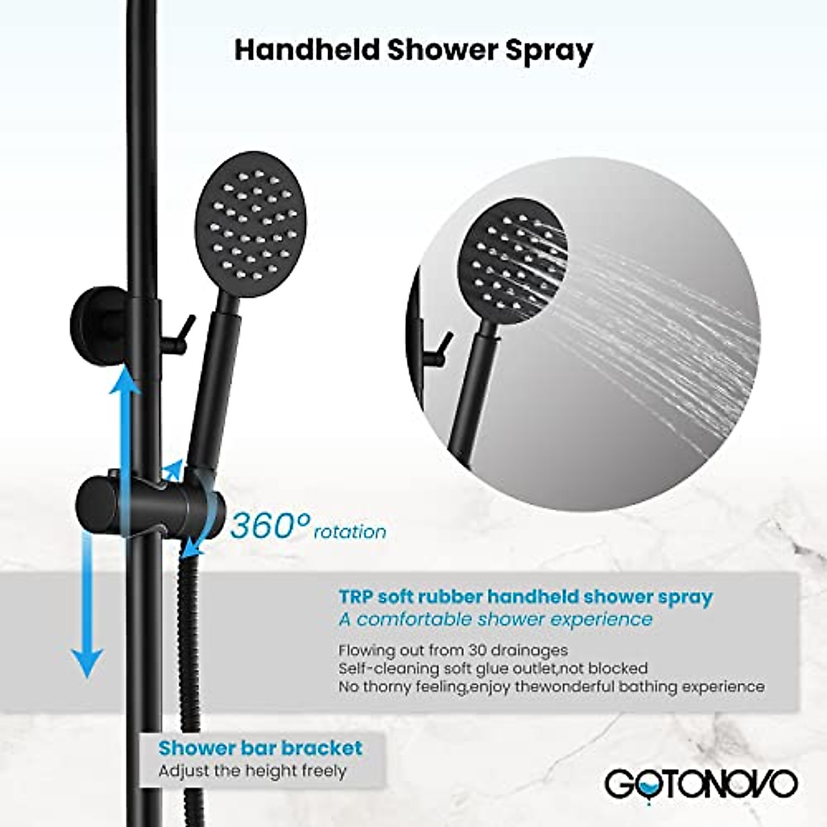 gotonovo Shower faucet Set Matte Black Triple Function with Adjustable Hand Sprayer and Tub Spout SUS 304 Stainless Steel 8 Inch Rainfall Shower Head Bathroom Shower Fixture Wall Mount Complete Set