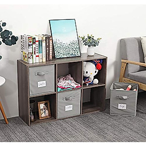 TQVAI 6 Cube Storage Organizer, Wood Storage Cubes Shelf with Fabric Storage Bin, Retro Grey