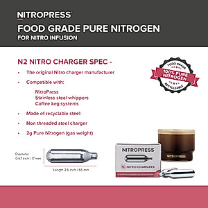 Hatfields London NitroPress Coffee Nitrogen Chargers, Use with NitroPress Instant Nitrogen Diffuser for Nitro Cold Brew Coffee (40 Cartridges)