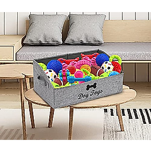 Morezi Linen-Cotton Blend Dog Toy Basket and Dog Toy Box, Dog Toy Basket Storage - Perfect for organizing pet Toys, Blankets, leashes, chew Toys - Snow Grey - Dog