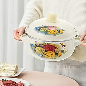 UPKOCH Enamel Stockpot Soup Stock Pot with Lid Kitchen Binaural Stockpot Home Cooking Utensil Udon Bowl Asian Noodles Bowl Sara Bowl