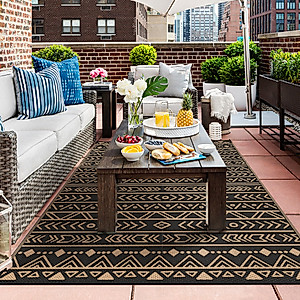 MCOW Outdoor Rug Waterproof 5'x8' for Patio Clearance, Reversible Camping Mat, Outside Plastic Straw Area Rugs for Rv, Camper, Porch, Balcony, Backyard, Picnic, Deck, Blue&White