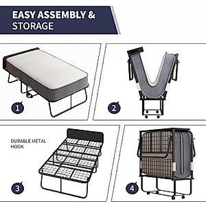 ijuicy Folding Bed,75" x 38" Rollaway Bed with 5" Upgraded Thickness Mattress for Adults,High Rebound Foam Filling,Folding Bed with Storage Cover,Steel Frame w/4 Movable and Lockable Wheels,Headboard