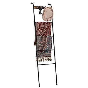 Blanket Ladder Metal Black Blanket Holder with Hooks Leaning Towel Rack Blanket Ladders for The Living Room Bathroom Bedroom (Matte Black)