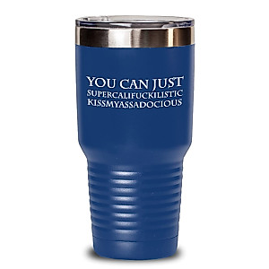 You can just supercali, supercalifuckilistic kissmyassadocious, funny rude gift for him her colleague coworker, coffee mug, wine glass, tumbler (teal, 30 oz)