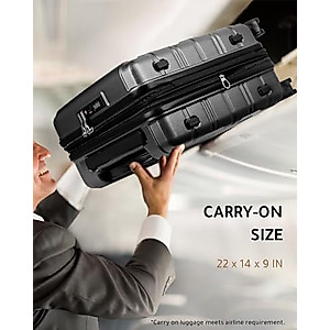 LUGGEX 20 Inch Black Carry On Luggage 22x14x9 Airline Approved, PC Hard Shell Suitcase with USB Port, Expandable and Lightweight
