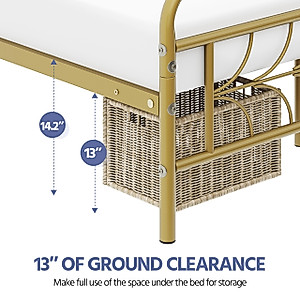 Topeakmart Queen Metal Platform Bed with Sparkling Star-Inspired Design Headboard and 13 Inch Underbed Storage, Antique Gold