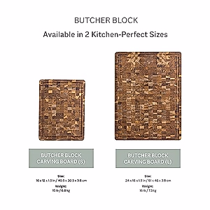 Teakhaus Butcher Block Carving Board - Large Reversible Wooden Cutting Board with Juice Groove and Grip Handles - Teak End Grain Wood - Knife Friendly - FSC Certified