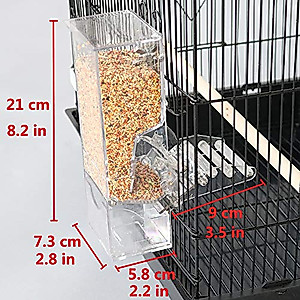 Automatic Bird Seed Feeder with Perch, Free Install Acrylic Transparent Parrot Foraging Feeders Cage Accessories for Small and Medium Parrots Parakeets Cockatiels Lovebirds Sun Conures Caique Finches