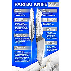 Dalstrong Paring Knife - 3.5" - Frost Fire Series - High Chromium 10CR15MOV Stainless Steel - Frosted Sandblast Finish - White Honeycomb Handle - Leather Sheath - NSF Certified