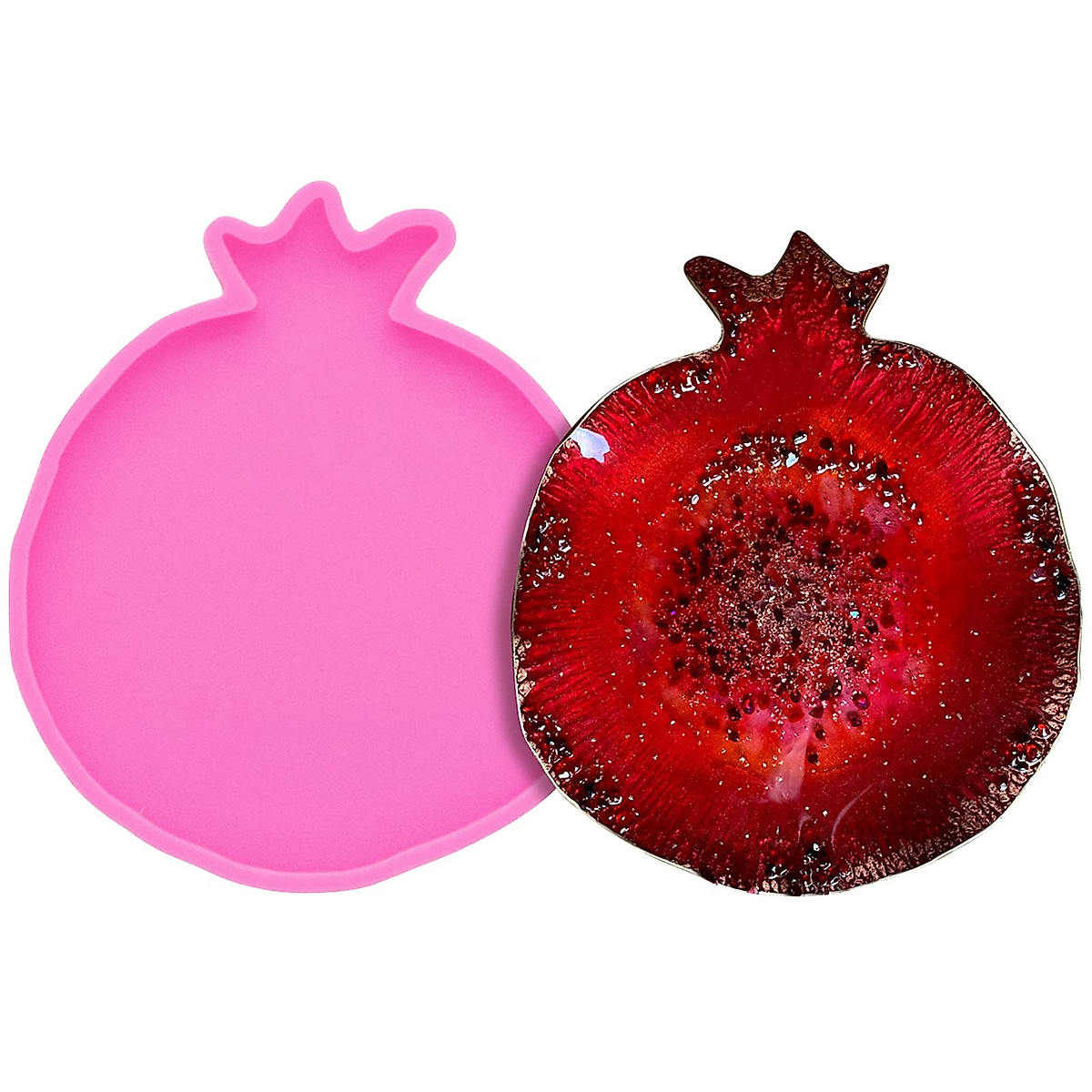 Shiny Glossy 10 inch Pomegranate Geode Large Coaster Agate Resin Silicone Molds Epoxy Fruit Style Resin Mold, Tray Resin Casting Mold for DIY Agate Coaster, Cup Mats, Bowl Mat, Home Decoration