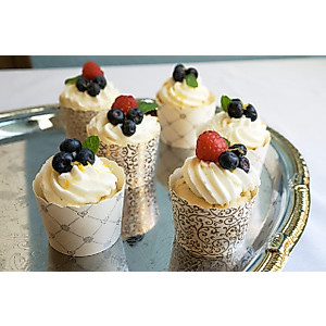 BAKE-IN-CUP 50-Pack Paper Baking Cups, Greaseproof Disposable Cupcake Muffin Liners (Large, Gold Scroll)