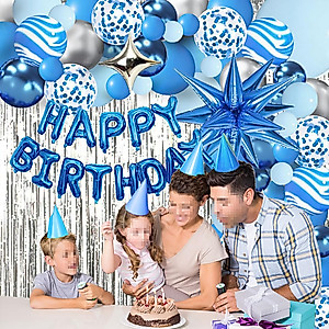 Blue Balloons Arch Garland Kit, Metallic Blue Confetti Balloons Blue Exploding Star Foil Balloon for Boy Birthday Party Baby Shower Ocean Themed Decorations Weddings Graduation Supplies