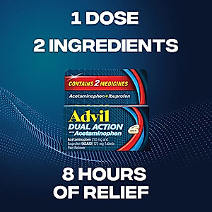 Advil Dual Action Coated Caplets with 250 Mg Ibuprofen and 500 Mg Acetaminophen Per Dose (2 Dose Equivalent) for 8 Hour Pain Relief - 2 Count x 50