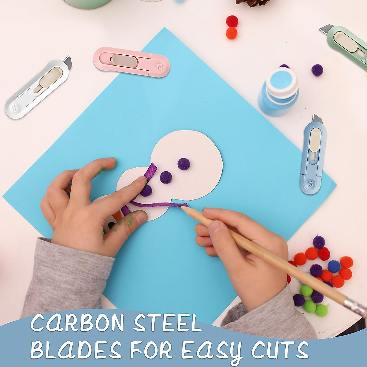 4 Pcs Box Cutter, Box Cutter Retractable, Retractable Box Opener, Package Opener, Easy Slide Retractable Cute Box Cutter for opening daily express boxes, envelopes, packages, paper tapes and more